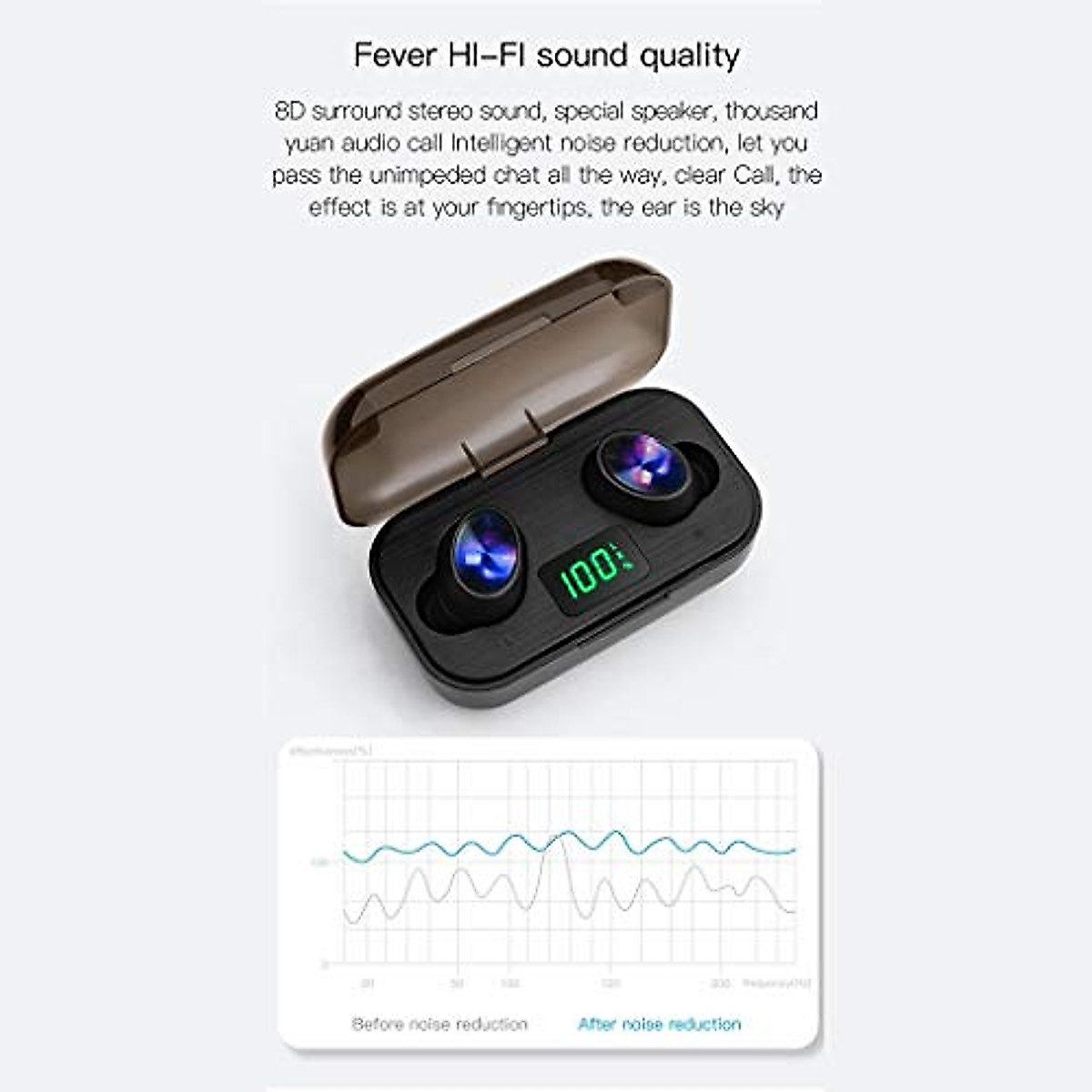 Headset Earphone Stereo Twins in-Ear Wireless Mini Sports Headphone Bluetooth 5 Bluetooth Headset (Black, One Size)