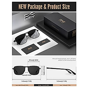 LUENX Men Rectangular Polarized Sunglasses Square Retro Shades - Black Lens Black Frame 59mm