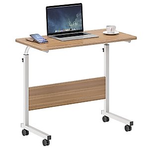 SogesHome 31.5inches Adjustable Mobile Bed Table Portable Laptop Computer Stand Desks with Rolling Wheels, Oak