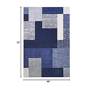 GlowSol Moroccan Washable Area Rug 4x6 Boho Modern Rug Carpet Low-Pile Rug for Bedroom Living Room, Non-Slip Geometric Print Distressed Accent Rug for Nursery Room Kitchen Office