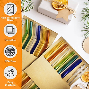 Panesor Glass Straws, 12PCS Reusable Drinking Straws with 4 Cleaning Brushes 8.5''x10 MM Multi-color 6 Straight and 6 Bent Replacement for Milkshakes Coffee Drinks Smoothies Juice 20 24 30oz Tumbler