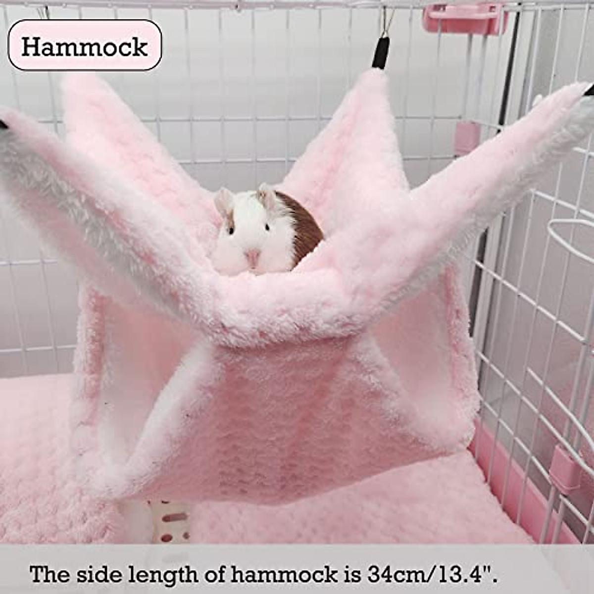 SEIS 3 Pcs Plush Hamster Hammock Set Sugar Glider Hanging Cage Accessories Set Small Animal Hammock Channel Mat for Guinea Pig Rat Gerbil Squirrel Birds Parrot (Pink)