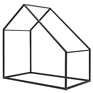 Epinki Twin Size Metal House Bed Kids Bed, Black, Kids Bed, No Box Spring Needed, Easy Assembly