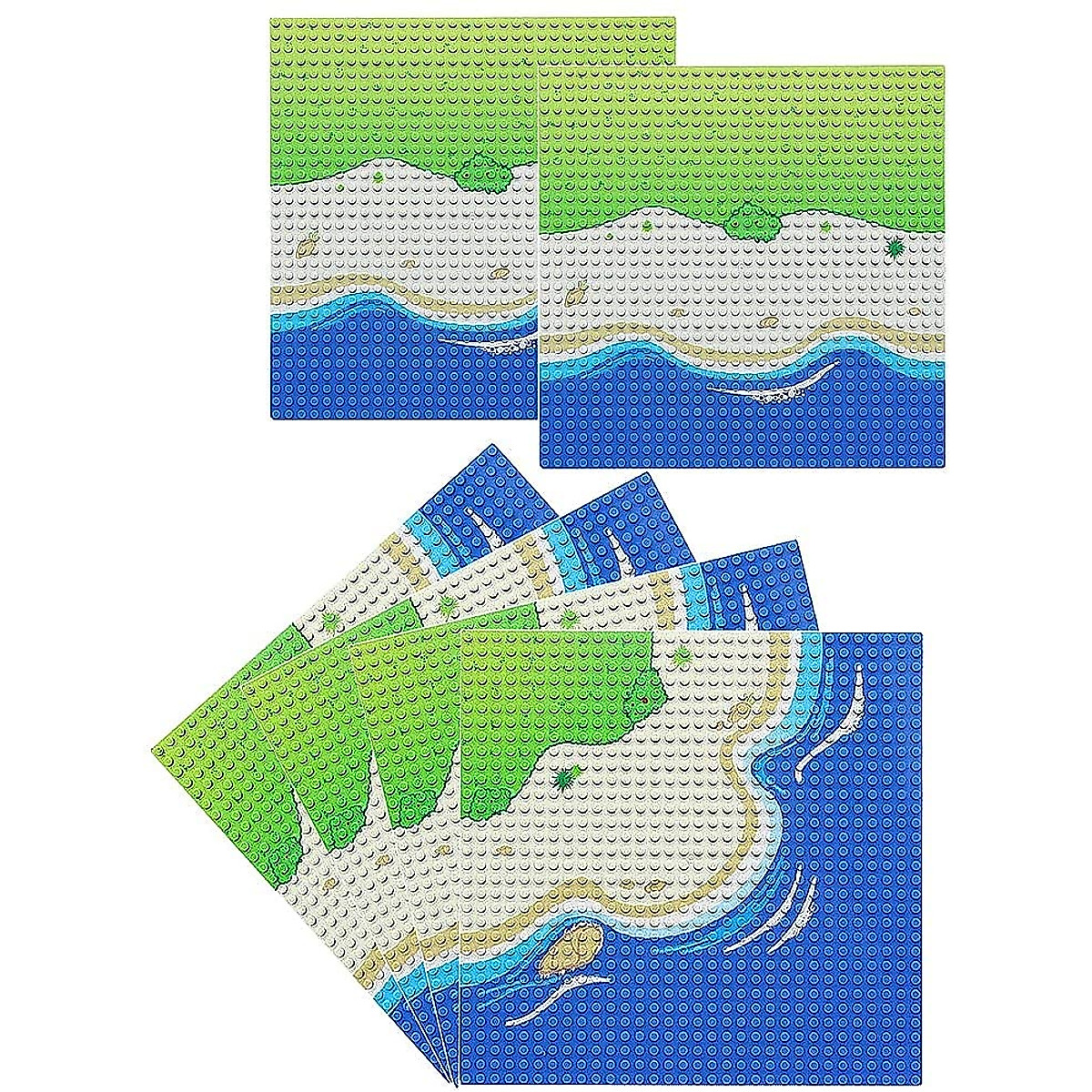 General Jim's Blue Beach and Water Road City Baseplates Full Set for Ocean Island Street Base Plate - Pirates Sea Grass Toy Kit for Building Blocks Bricks for Teens and Adults