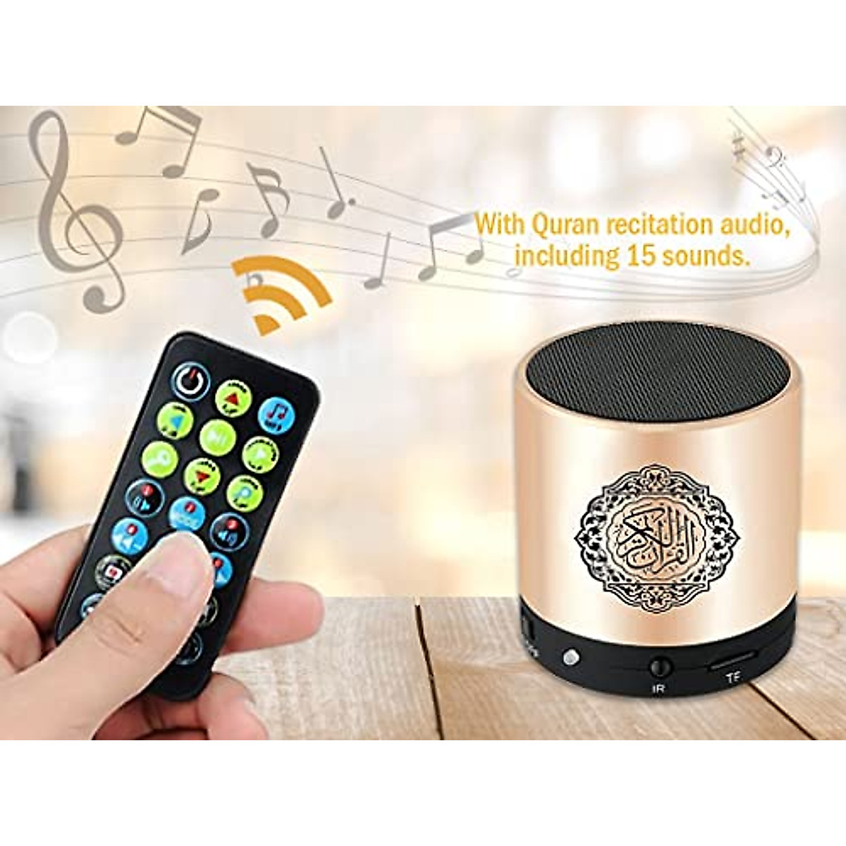 Ramadan Portable Digital Quran Speaker, Anlising Quran Speaker MP3 Player with Remote Control, Quran Translator, USB Rechargeable, 8GB FM Radio, Over 18 Reciters and 15 Translations Available(Gold)