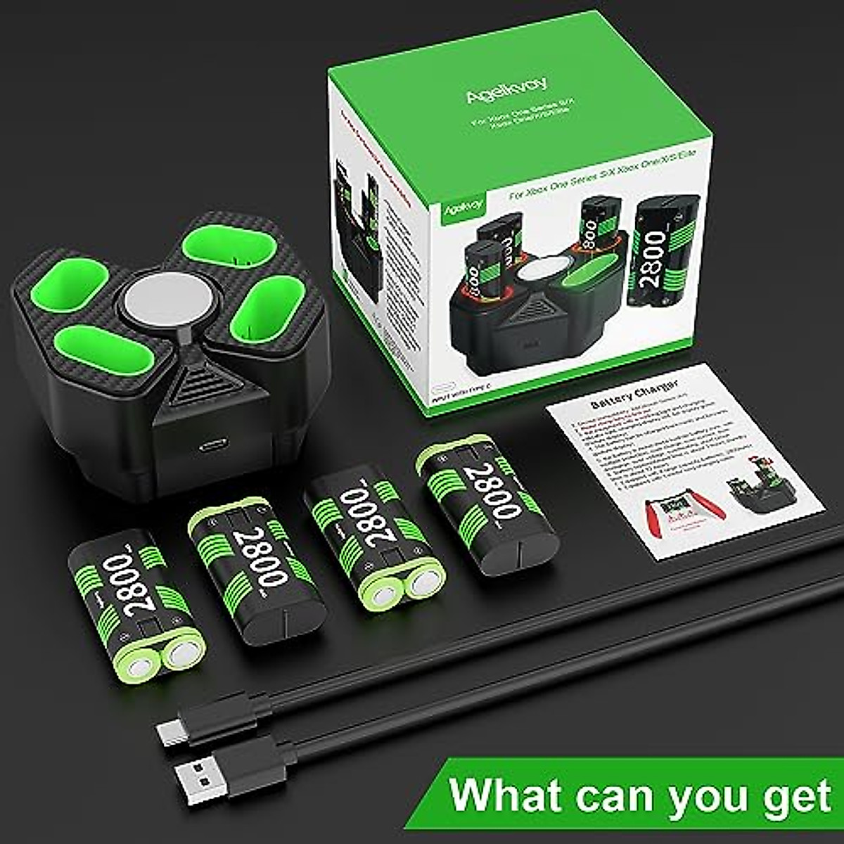 Battery Packs for Xbox One, 4 x 2800mAh Upgrade Large Capacity Battery ...