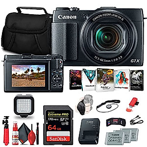 Canon PowerShot G1 X Mark II Digital Camera (9167B001), 64GB Memory Card, 2 x NB13L Battery, Charger, Card Reader, LED Light, Corel Photo Software, HDMI Cable, Case, Flex Tripod + More (Renewed)
