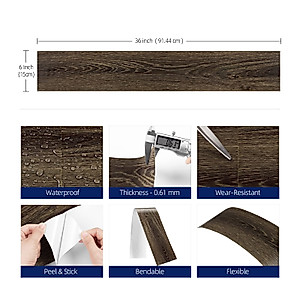 FunStick 6"x36" 10 Pcs Vinyl Flooring Peel and Stick Floor Tile Bathroom Dark Brown Wood Sticky Floor Tiles Peel and Stick Wood Planks for Walls Waterproof Peel n Stick Flooring for Kitchen Bedroom
