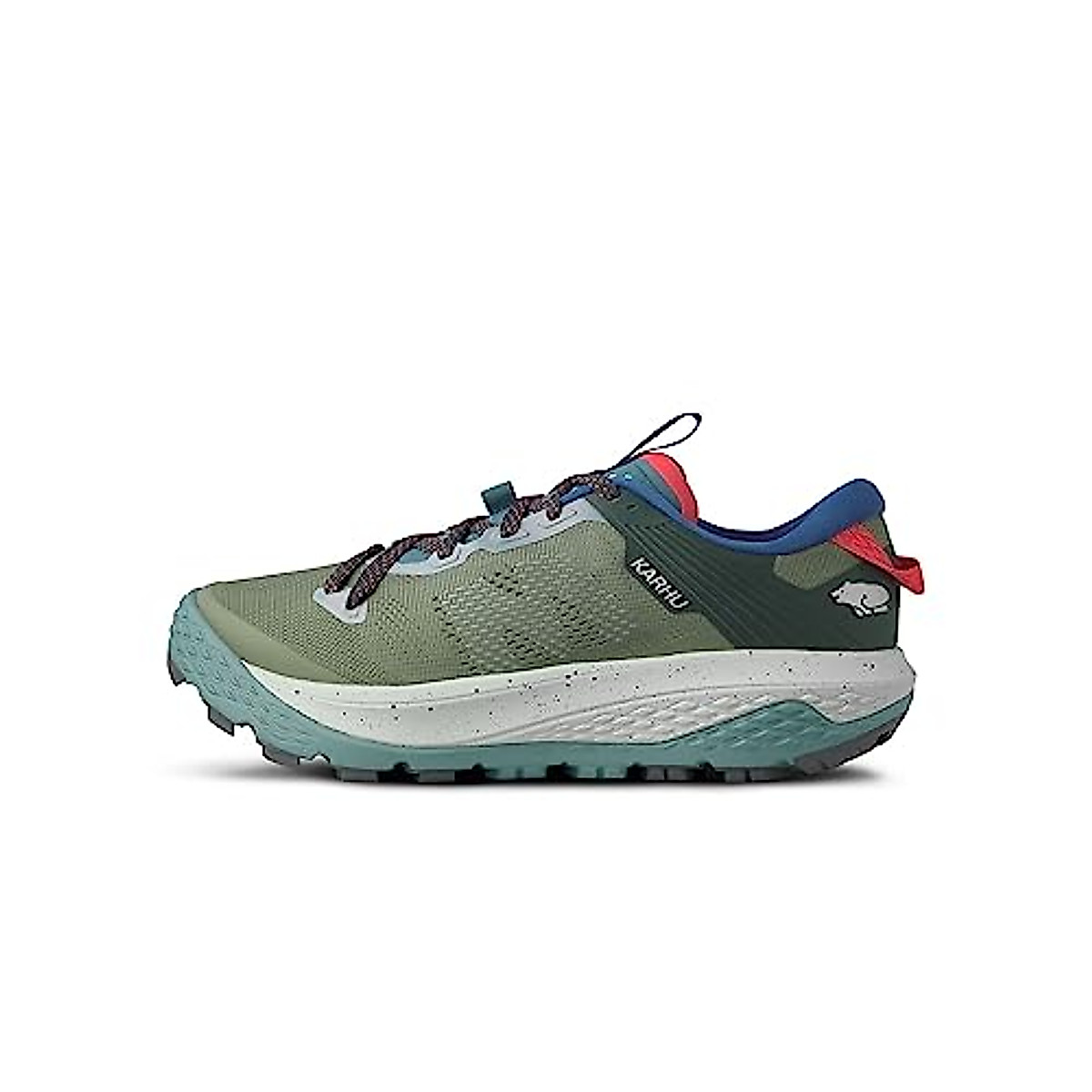Karhu Women's Ikoni Trail Water Resistant Running Shoe, Oil Green/Mineral Blue, 6.5 Medium