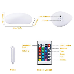 Solar Garden Lights, LED Stone Light Outdoor Solar Powered, 16 Colors Changing Waterproof Christmas Light with Remote for Lawn Patio Yard Pathway Walkway Swimming Pool Party Wedding Halloween (1 Pack)