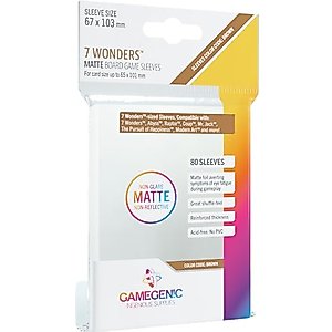Matte Board Game Sleeves | Pack of 80 Matte Sleeves | 67 by 103 mm Card Sleeves Optimized for Use with 7 Wonders | Premium Card Protection | FFG Brown Color Code | Made by Gamegenic