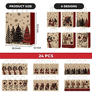 Horaldaily 24 Christmas Gift Paper Bags Bulk with handles Wrapping, Christmas Trees Santa Snowman Truck Deer Ball Ornaments Xmas Holiday Presents(24 Large)