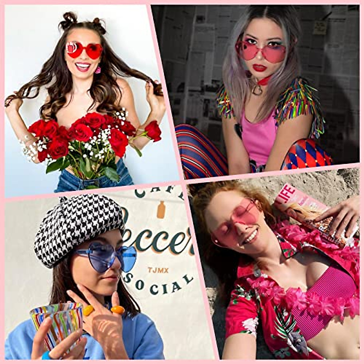 JASPIN Heart Sunglasses for Women Rimless Transparent Heart Shaped Sunglasses Colorful Eyewear for Fashion Party Girls Halloween Costume