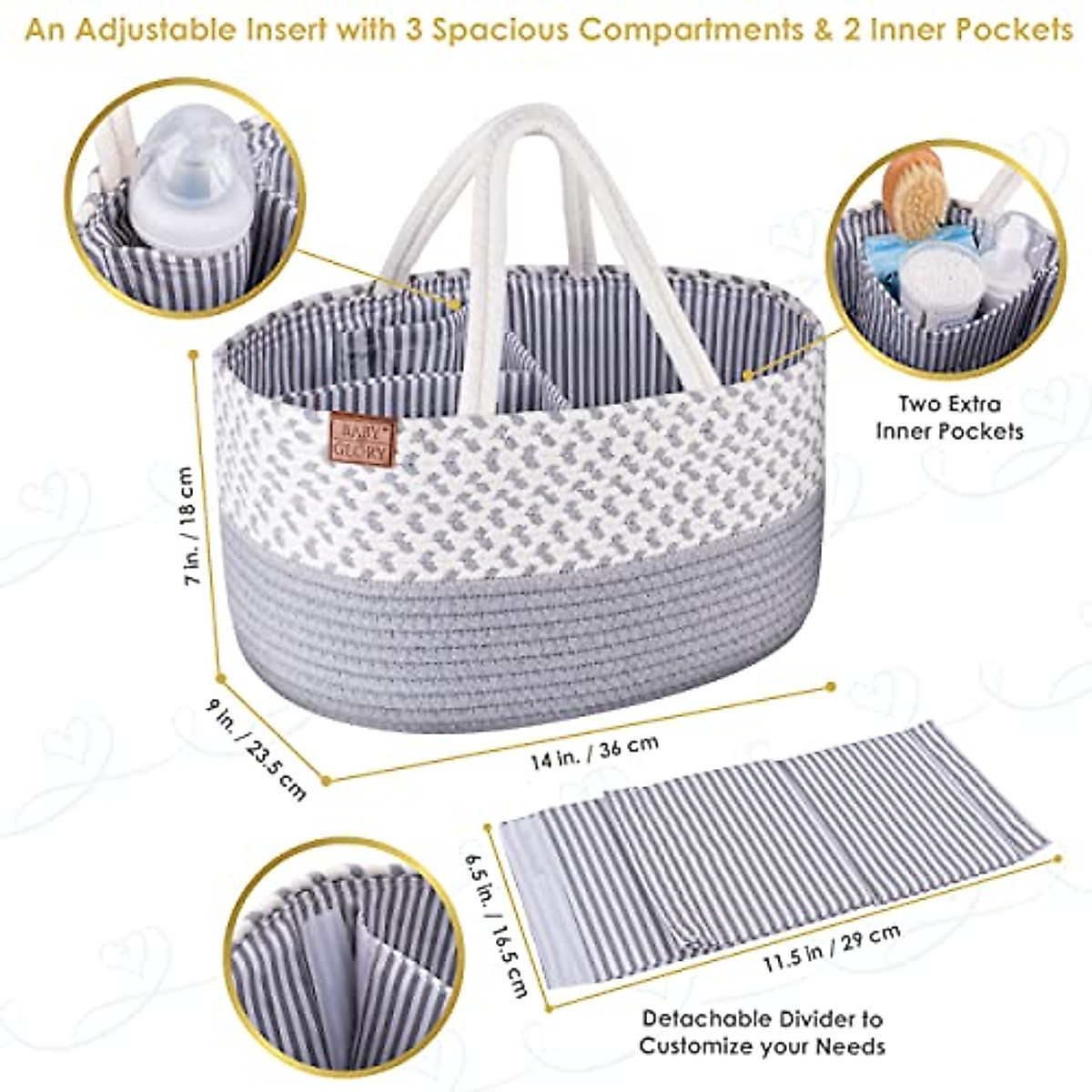 Baby Glory Unisex Diaper Caddy, Diaper Caddy Organizer, Baby Diaper Caddy for Baby Boy with Free Diaper Wet Dry Bag, Greeting Card and Ribbon