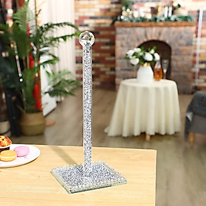 Silver Paper Towel Roll Holder, 13 Inch Square Base Standing Paper Towel Stand with Sparkly Crystal Crushed Diamonds Decor for Kitchen Table or Bathroom