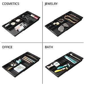 mDesign Adjustable, Expandable Divided Office Desk Drawer Organizer Tray for Office Supplies, Gel Pens, Pencils, Markers, Tape, Erasers, Paperclips, Staples - 7 Compartments, 1.25" High - Black