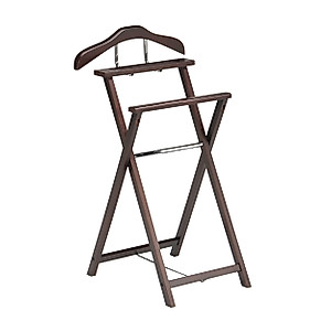 King's Brand Furniture-Oliver Foldable Wood Suit Valet Rack Stand Organizer, Walnut
