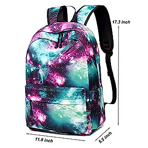 BTOOP Girls School Backpack Galaxy Schoolbag Laptop Bookbag Insulated Lunch Tote Bag Purse Teens Boys Kids (Green Galaxy)