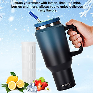 50 oz Stainless Steel Tumbler with Handle & Fruit Infuser & Carrier Bag,Insulated Tumbler with Lid & Straw,Travel Mug Cup Holder Friendly,Large Tumbler for Water, Iced Tea or Fruit,Gift for Men Women