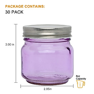 Accguan Mason Jars, 8oz Colored Glass Jars with Silver Lid,Ideal for Jam,Honey,Wedding Favors,Shower Favors, 30 PACK