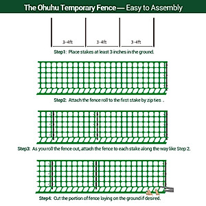 Plastic Garden Fence with Stakes: Ohuhu Green 4x100 FT Reusable Netting Plastic Safety Fence Roll 25 Pack 4 FT Stake, Temporary Pool Fence Snow Fencing Poultry Fences for Deer Rabbits Chicken Dogs