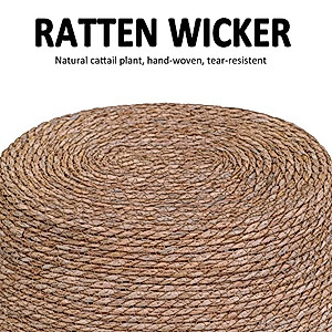 MewMewLand Natural Cat Wicker Bed Basket, Handmade Braided Cattail Leaf Kitten Bed with Soft Cushion Medium Oval