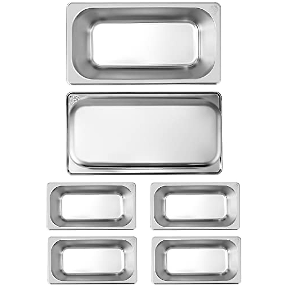 QWORK 1/3 Size Steam Table Pans, 6 Pack 4 Inch Deep 304 Stainless Steel Commercial Food Warmers, for Restaurants and Hotels, Anti-Clogging Table Steaming Pan