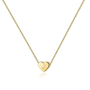 PAVOI 14K Yellow Gold Plated Mini Dainty Heart Initial Necklace | Slider Adjustable Necklace - 18" | Letter Necklaces for Women | J Initial