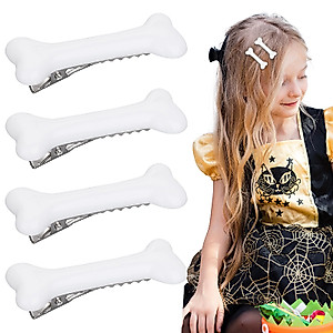 WLLHYF 4 Pack White Bone Hair Clips Goth Barrettes Halloween Vivid Dog Bones Hairpins Alligator Side Band Clips Cosplay Costume Hair Accessories for Women Girl Pebbles Party Christmas