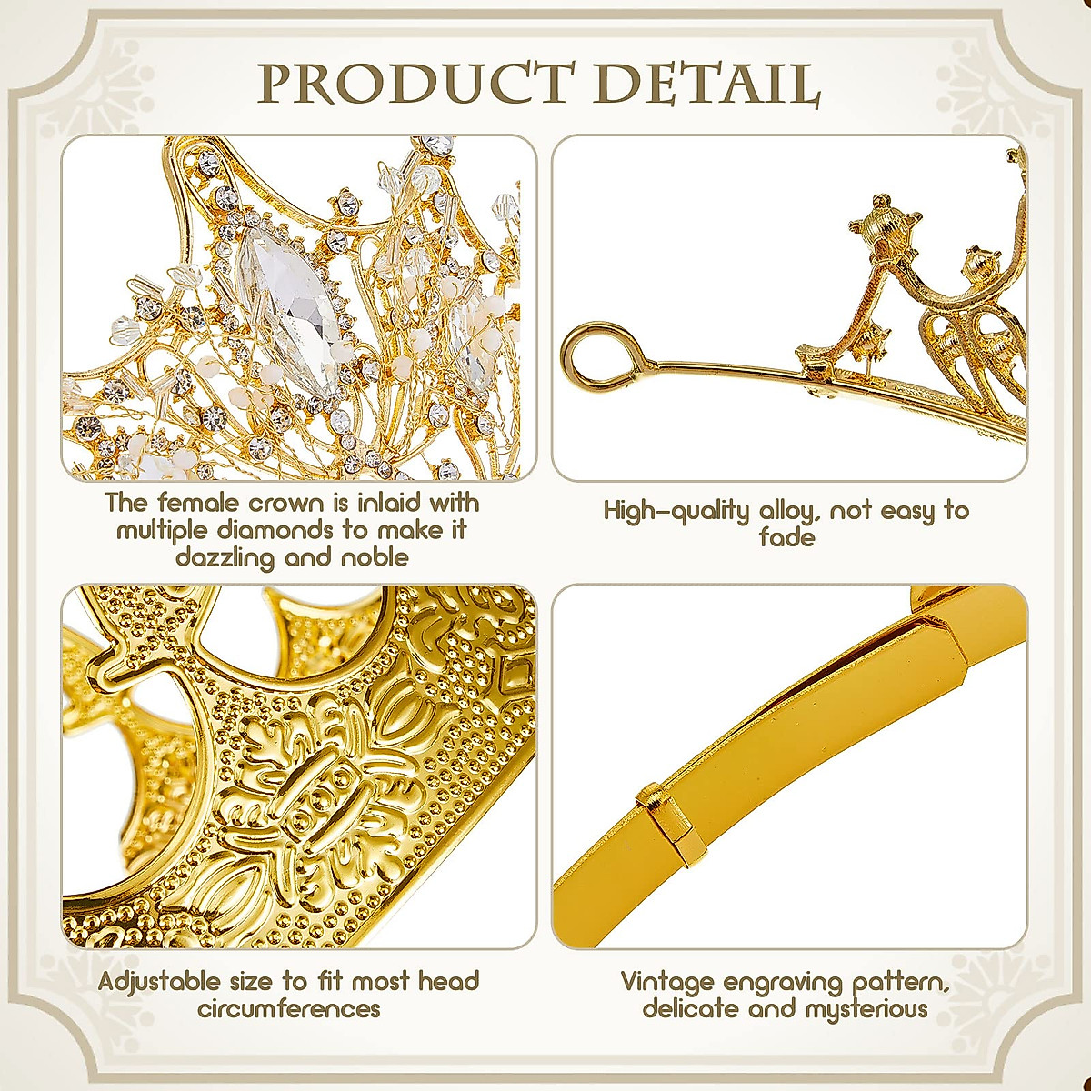 Sureio 2 Pcs Antique Royal King Crown for Men Baroque Queen Crown for Crystal Tiara Prom Cosplay Birthday Wedding Party Hair Headband Accessories(Vivid Style)