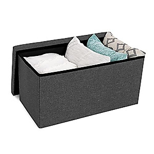 Seville Classics Large 30" Foldable Bench Ottoman Footrest Storage Chest Coffee Table Stool, for Bedroom, Living Room, Entryway, Lounge, Modern Gray, 1-Pack