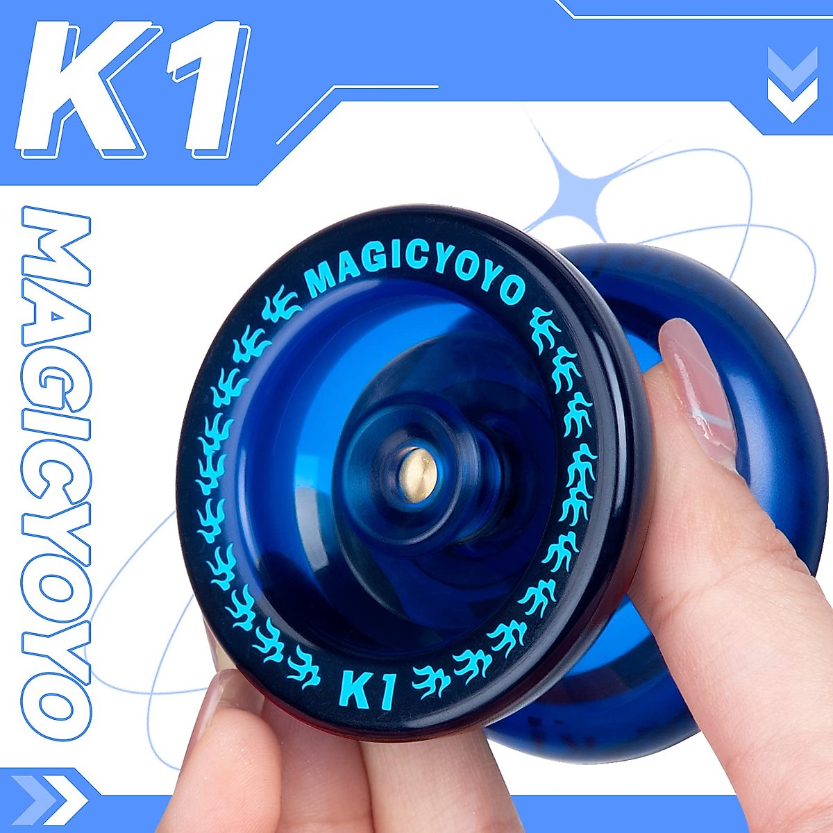 MAGICYOYO Responsive Yoyo K1 Tug Return Yoyo, Hubstacks Yoyo for Kids Beginners Dual Purpose Yoyo with Unresponsive Bearing, Sturdy Storage Bag + 12 Yoyo Strings +Yo-Yo Glove +2 Yoyo Hubstacks (Blue)