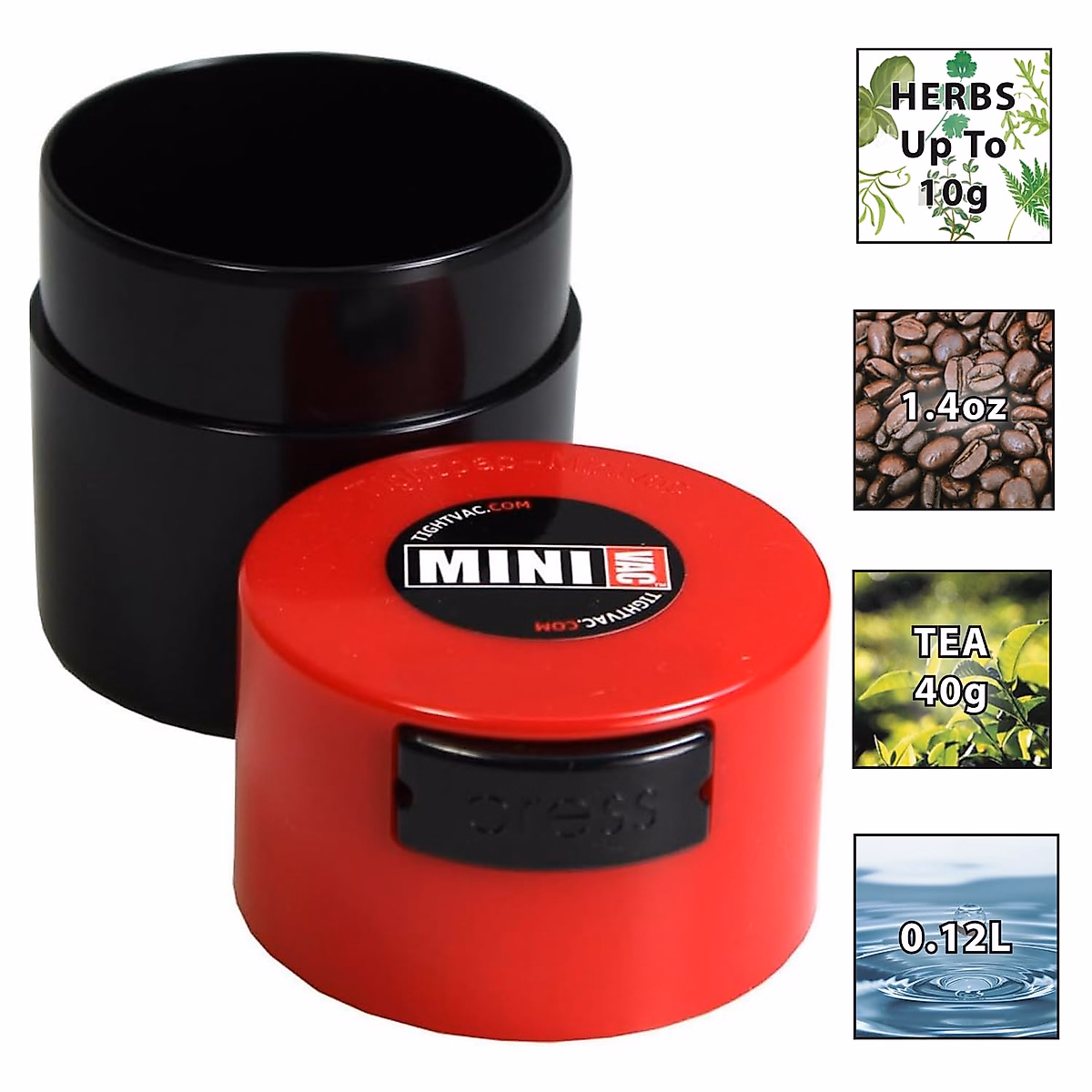 Minivac - 10g to 30 grams Vacuum Sealed Container - Red Cap & Black Body