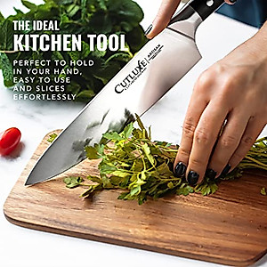 Cutluxe Chef Knife – Razor Sharp Kitchen Knife Forged from High Carbon German Steel – Ergonomic Handle & Full Tang Design – Artisan Series