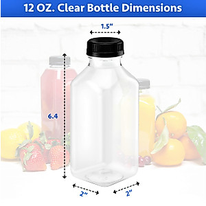 12 oz Plastic Bottles With Lids | Clear Water Bottles | BPA Free Reusable Bottles With Lids | Empty Bottles For Juice | Plastic Clear Empty Plastic Bottles With Caps for Smoothie Pack of 20