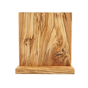 BOUMBI Beautiful Grain Wood Magnetic Knife Block with Strong Magnets, Double Side Cutlery Display Stand and Storage Rack (Olive Wood)