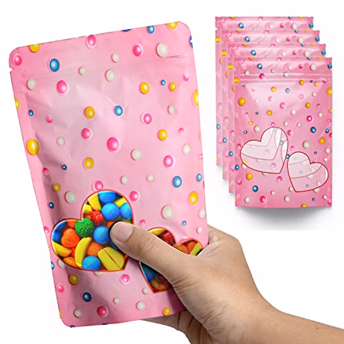 Resealable Standup Bags 5X8 inches. 100 Pk – Airtight, Waterproof, Zip Lock Seal and/or Heat Seal - Opaque Foil Pouch - Food Grade Bags For long shelf-life Storage (Large, candy)