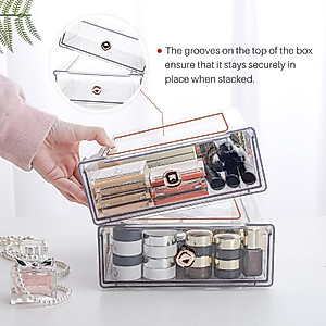 Homde Stackable Storage Containers Box with Pull-Out Drawer - Stacking Plastic Drawers Bins for Kitchen Pantry and Cupboard, Cabinet, Counter, Island and Tables - 2 Pack - Clear