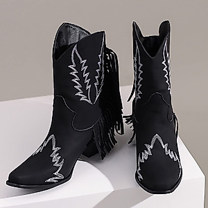women boots cowgirl vintage fringed western cowboy solid slip on outdoor chunky heel booties shoes low heel side zipper brown cowgirl boots for women chelsea boots