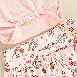 Easter Baby Girl Outfit - Some Bunny Loves You Short Sleeve Romper Bodysuit Carrot Short Baby Girl Easter Outfits (Pink# Bunny Love, 0-6 Months)