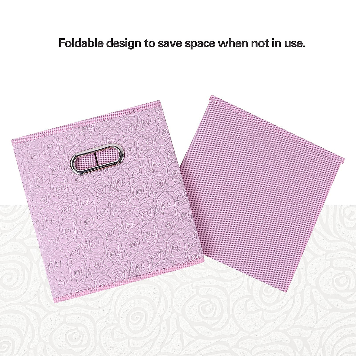 ANMINY 3PCS Storage Cubes Set Romantic Rose Print Large Storage Bins Boxes Baskets Non-Woven Fabric with Handles Desktop Closet Shelf Foldable Organizer Container for Home Office 11"x 11"x 11" - Pink