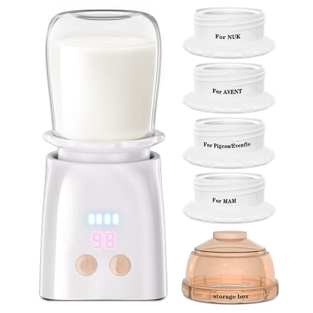 Bottle Warmer, Hopebig Baby Bottle Warmer with 4 Adapters, Rechargeable Portable Bottle Warmer with Smart Temperature Control, Digital Display Travel Bottle Warmer for Breastmilk or Formula