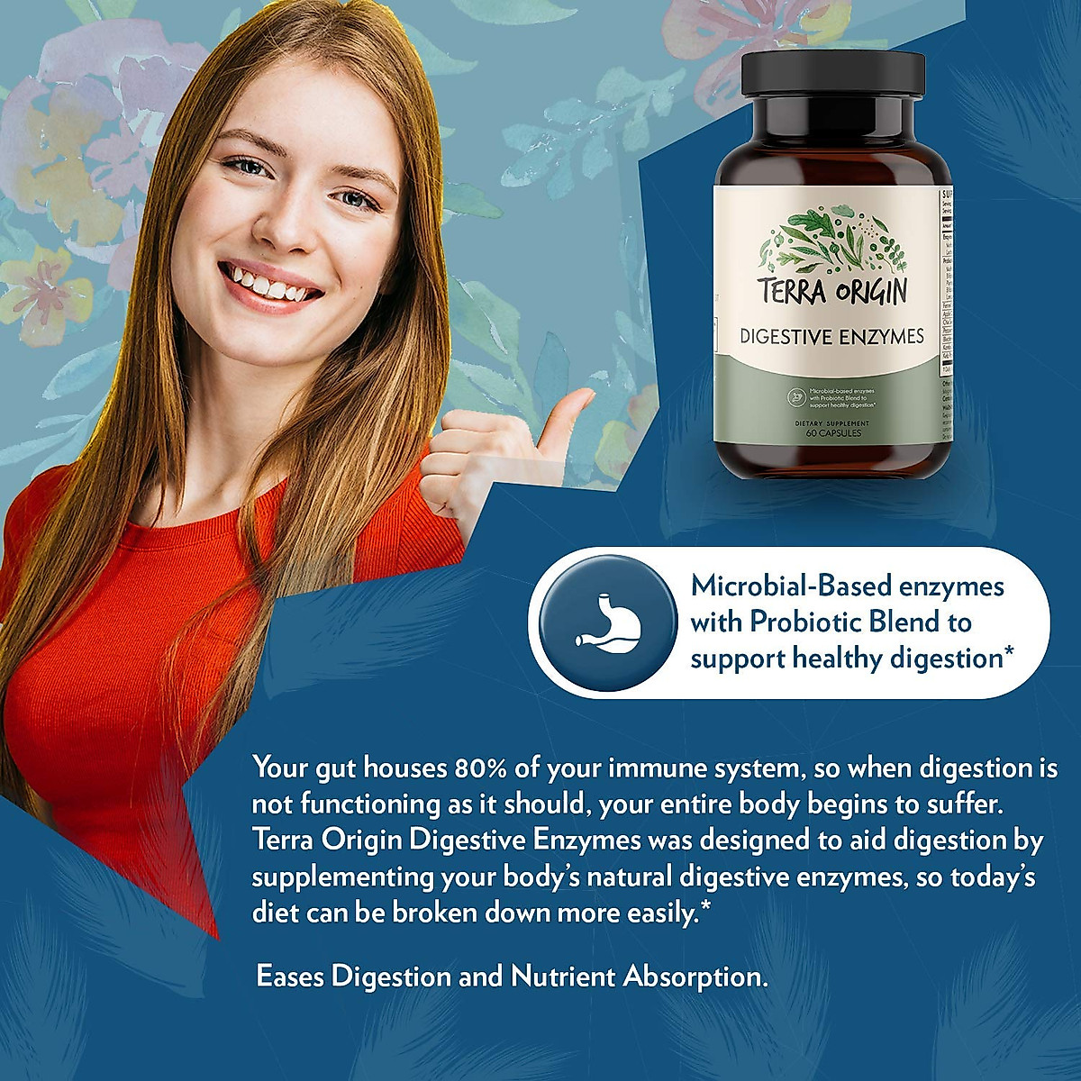 TERRA ORIGIN - Digestive Enzymes with Probiotics | Supports Healthy Digestion | Bromelain, Lactase, Amylase, Lipase | Made in The USA, Gluten-Free | 60 Servings
