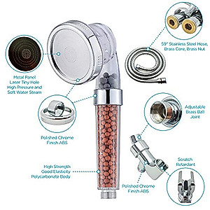 Junisel Filter Shower Head High Pressure with Hose and Bracket, Mineral Balls Ionic Shower Head for Skin & Hair Health, Water Saving Handheld 3 Modes Pressure Shower for a Novel Skin SPA Experience