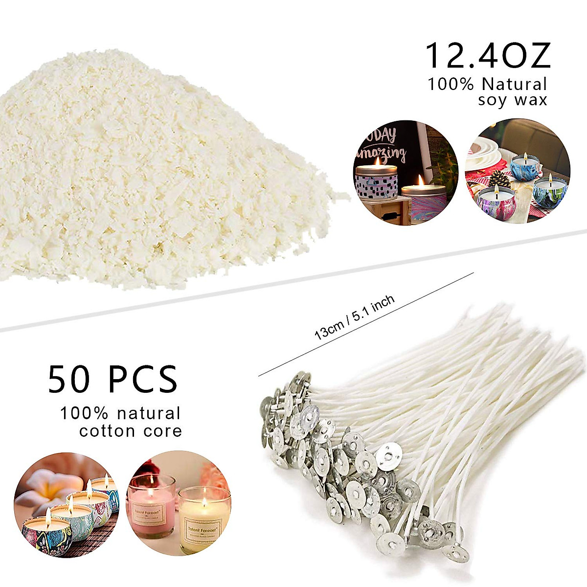 Candle Making Kit Supplies, Soy Wax DIY Candle Craft Tools Including Candle Make Pouring Pot, Candle Wicks, Wicks Sticker, 3-Hole Candle Wicks Holder, Natural Soy Wax and Spoon