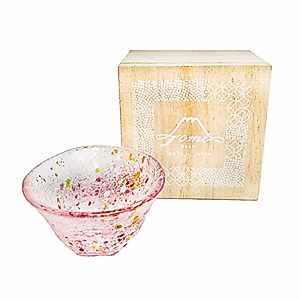 Tomi Craft, Kiwami Ginjo,Polish the Bottom, Japanese Sake Cups, Uses Edo Glass, Tokyo Designated Traditional Crafts, Hand Made in Japan, With Wood Box, Tomi Glass EG020 (Hana Koume)