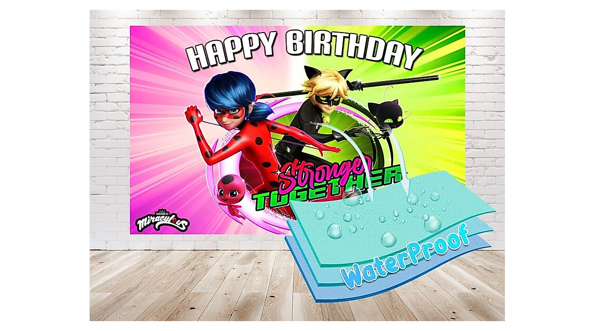 5x3 FT Miraculous Ladybug Backdrop V2 for Birthday Party Decorations ...