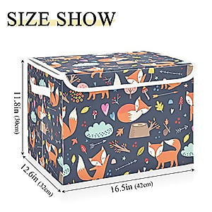 innewgogo Forest Foxes Storage Bins with Lids for Organizing Baskets Cube with Cover with Handles Oxford Cloth Storage Cube Box for Books