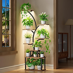 POZILAN Plant Stand Indoor with Grow Light, 8-Tiered Tall Plant Stands for Indoor Plants Multiple, Metal Plant Shelf Display Rack Holder, Flower Stand for Indoor Plants, Living Room, Garden, Patio