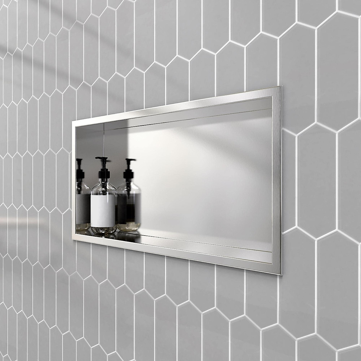 Odass | Shower Niche | 24" X 12" | NO Tile Needed ­| Rectangular Stainless Steel #304 Niche | Brush Recessed Single Shelf Organizer | Bathroom Storage for Shampoo Bottle |